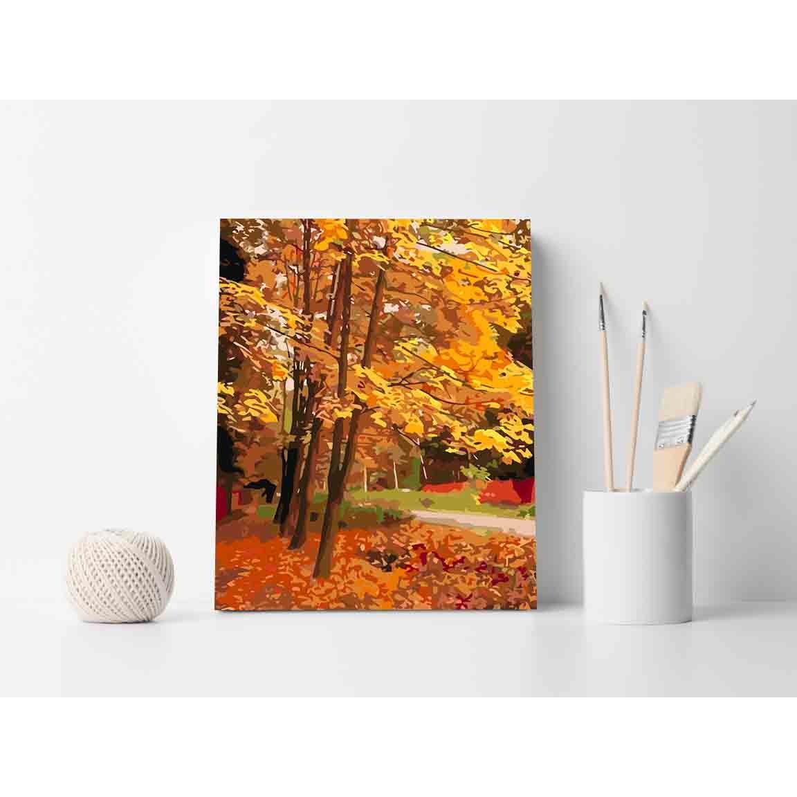 Set pictura pe numere Peisaj de toamna 3780, panza bumbac pe rama lemn ...