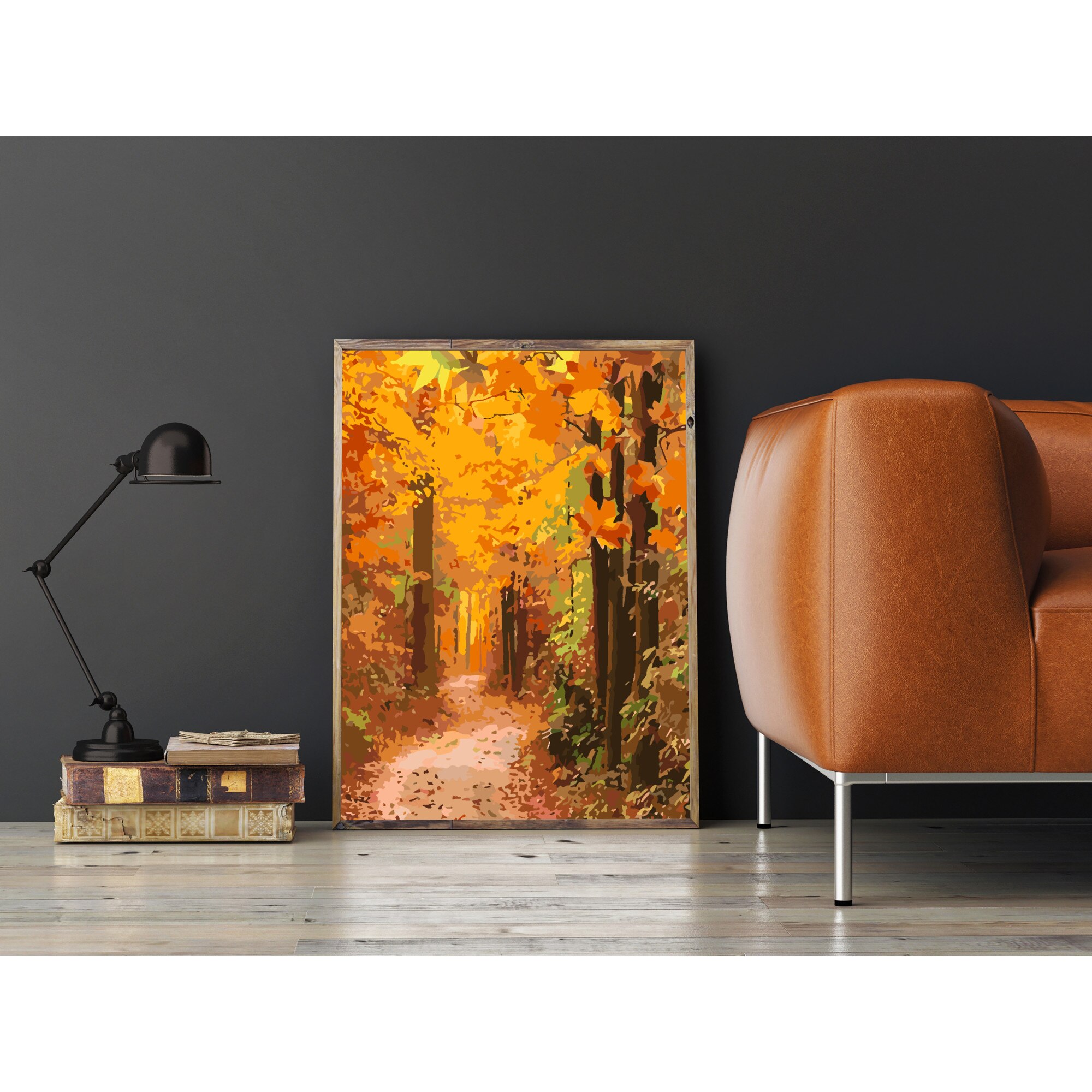 Set pictura pe numere Peisaj de toamna 3781, panza bumbac pe rama lemn ...