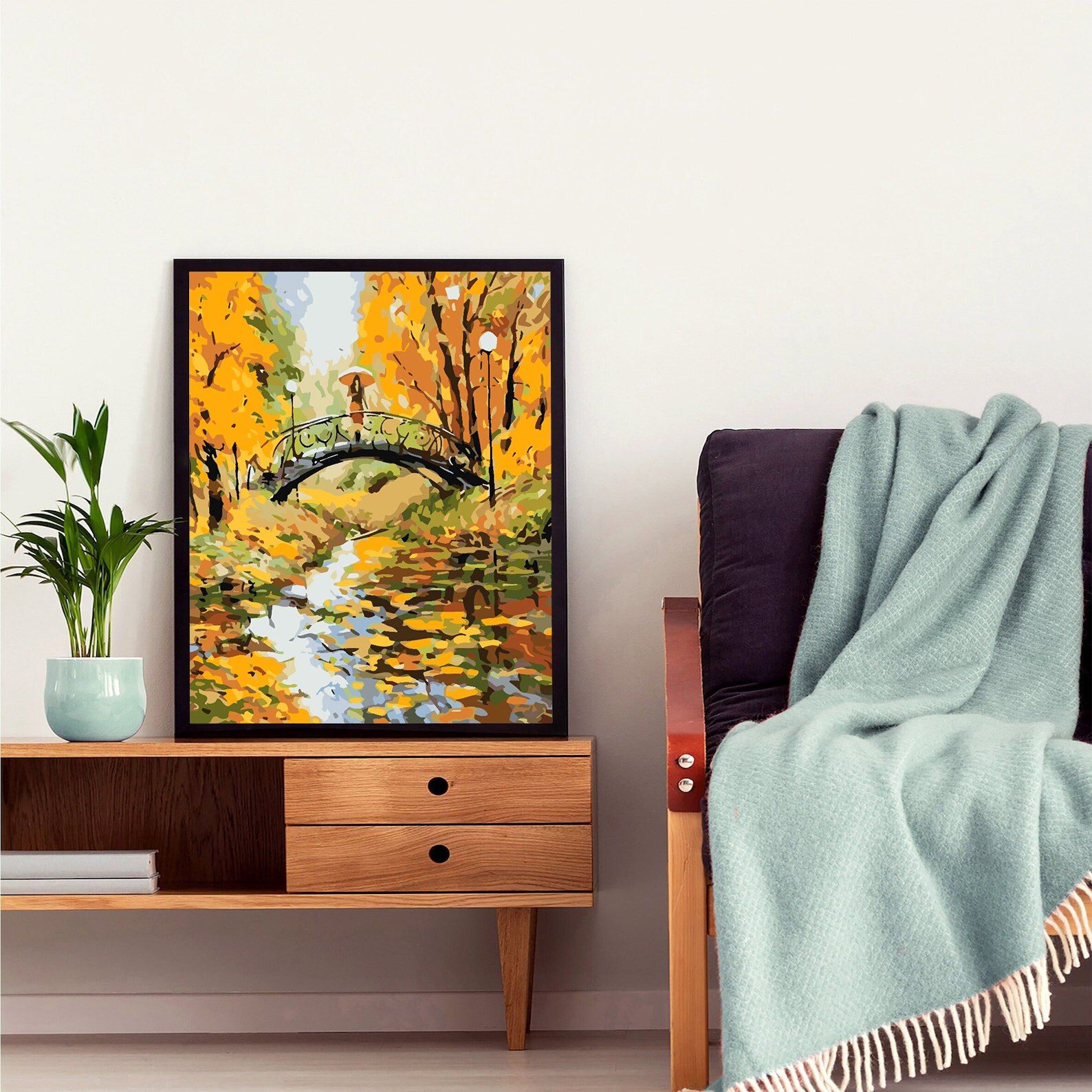 Set pictura pe numere Peisaj de toamna 3783, panza bumbac pe rama lemn ...