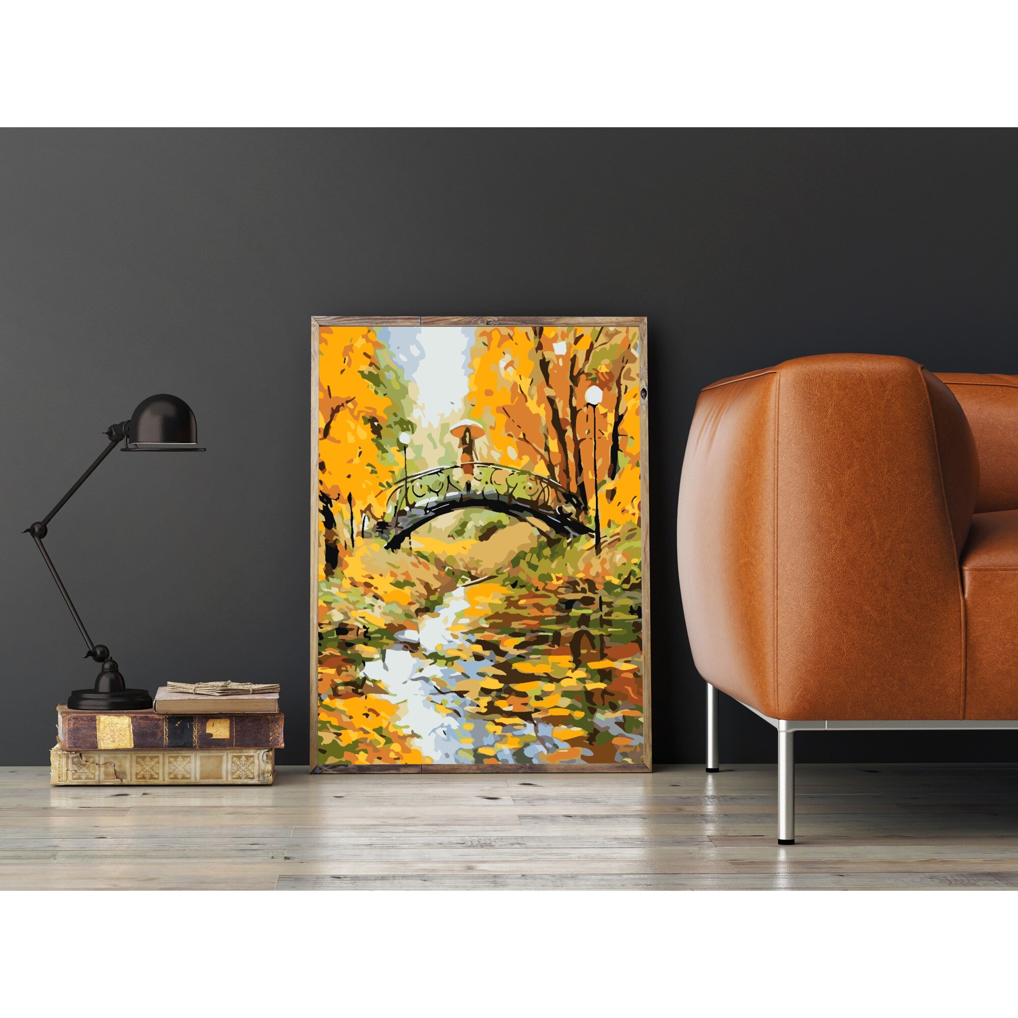 Set pictura pe numere Peisaj de toamna 3783, panza bumbac pe rama lemn ...