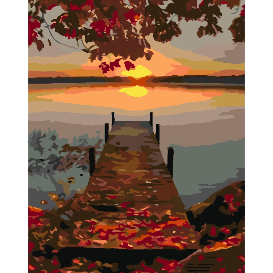 Set pictura pe numere Apus in apa 3784, panza bumbac pe rama lemn ...