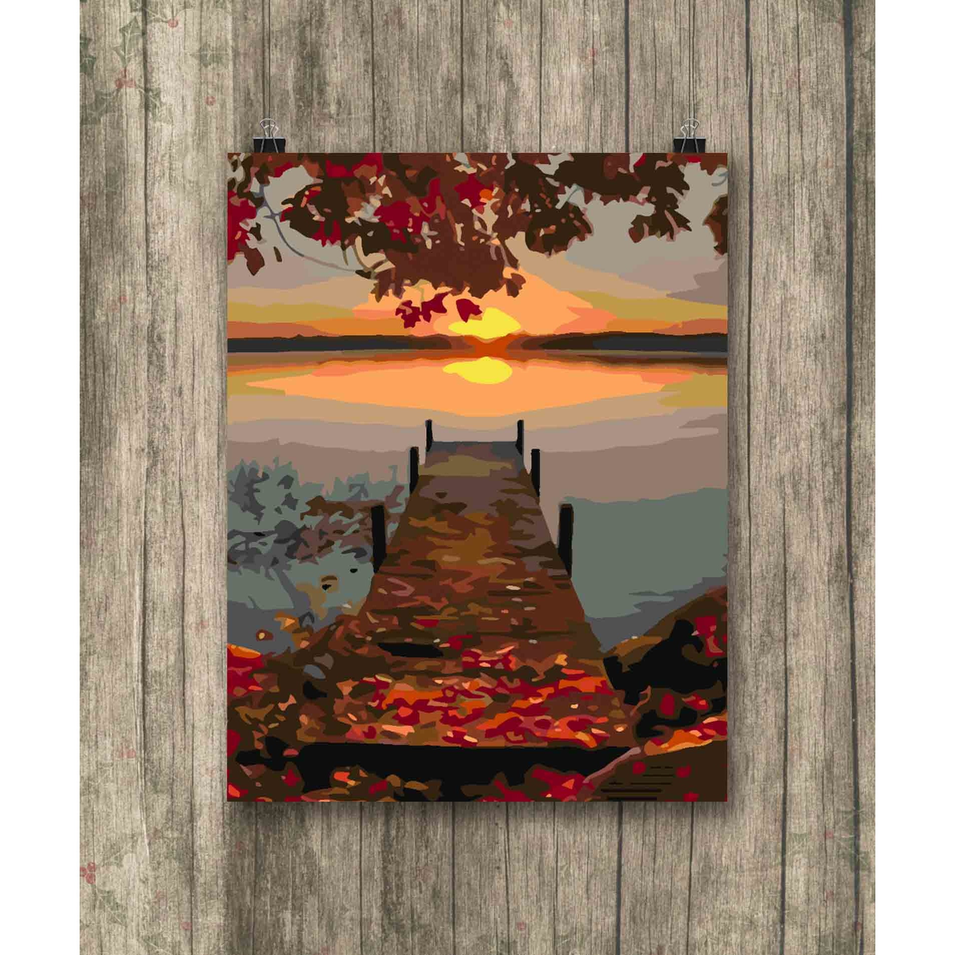 Set pictura pe numere Apus in apa 3784, panza bumbac pe rama lemn ...