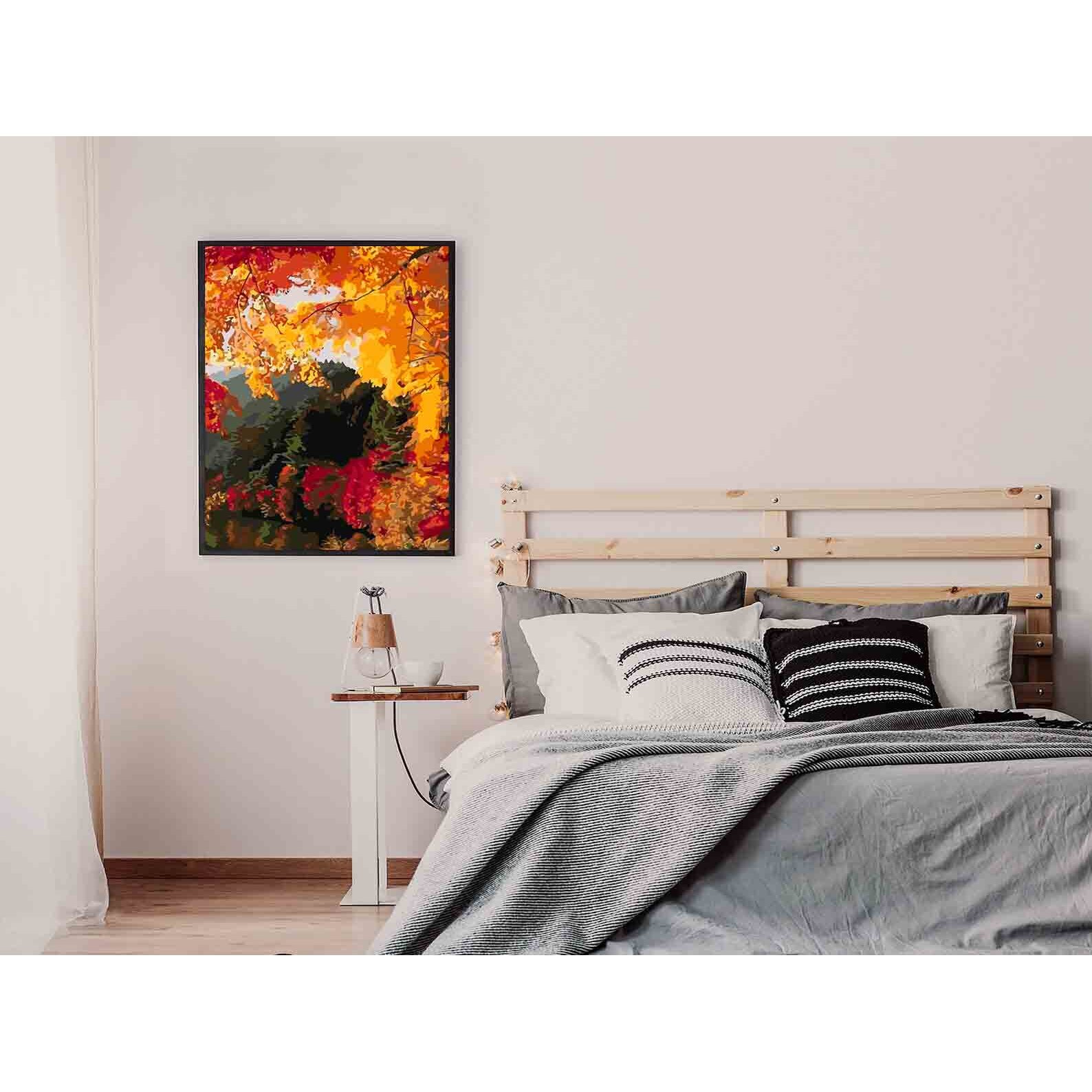 Set pictura pe numere Peisaj de toamna 3786, panza bumbac pe rama lemn ...