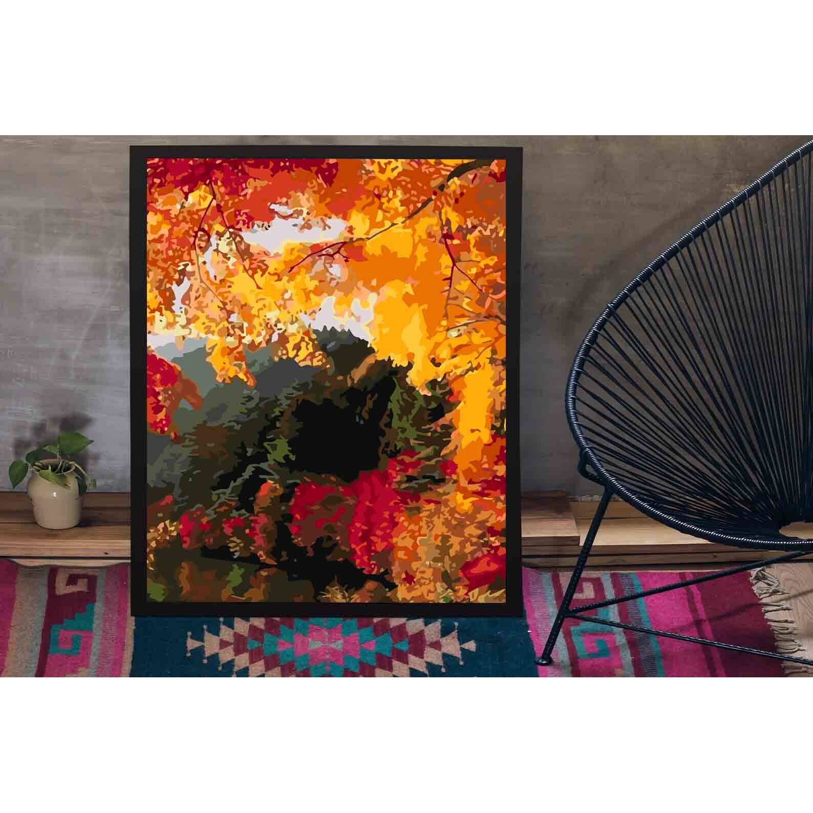 Set pictura pe numere Peisaj de toamna 3786, panza bumbac pe rama lemn ...