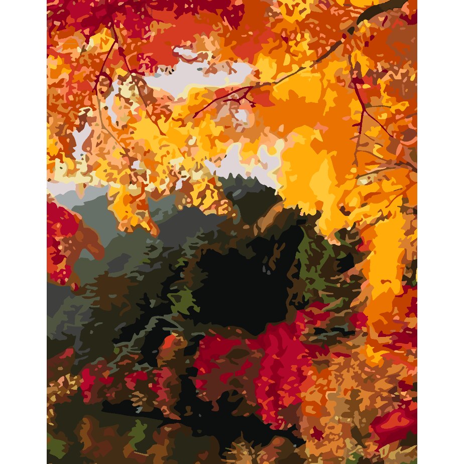 Set pictura pe numere Peisaj de toamna 3786, panza bumbac pe rama lemn ...