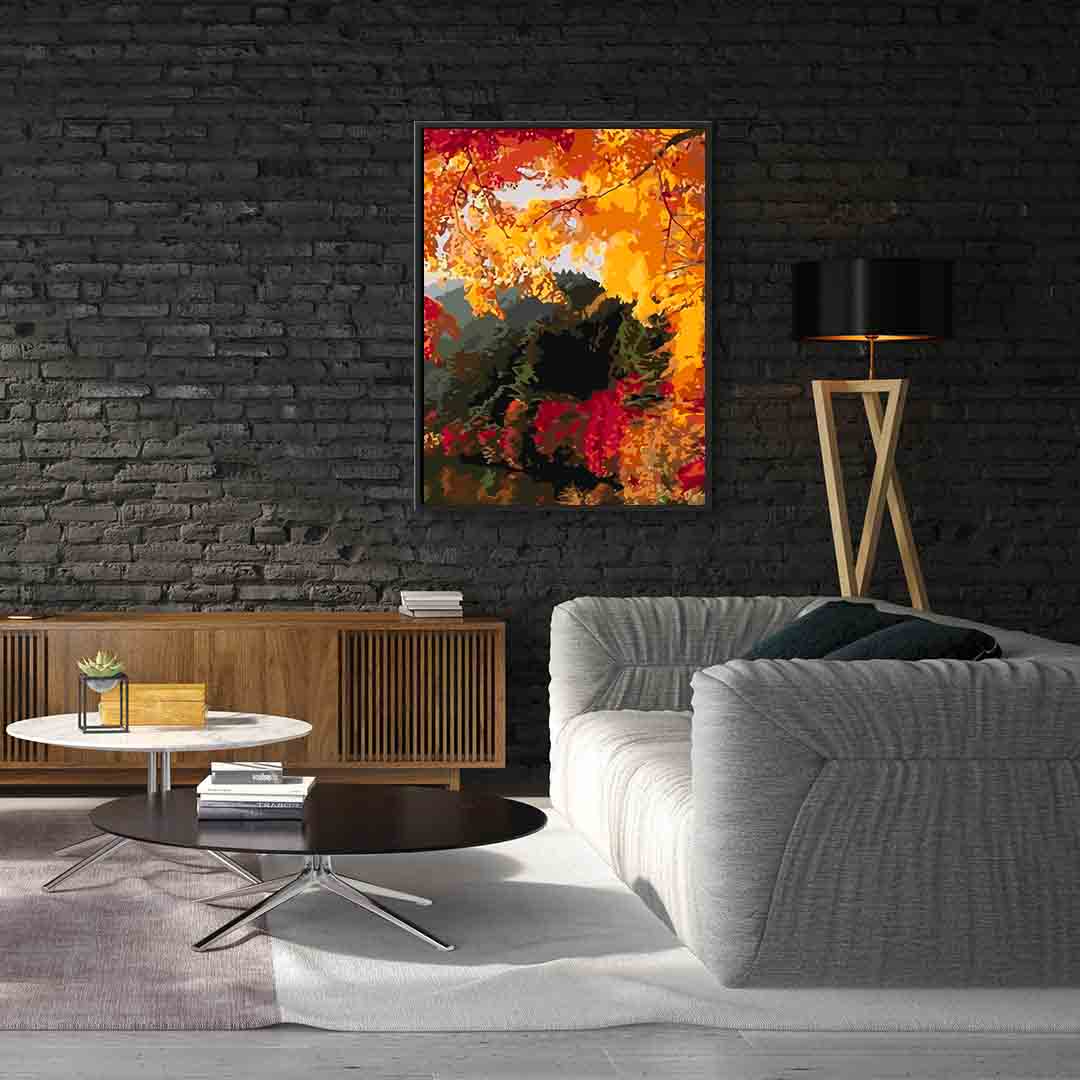 Set pictura pe numere Peisaj de toamna 3786, panza bumbac pe rama lemn ...