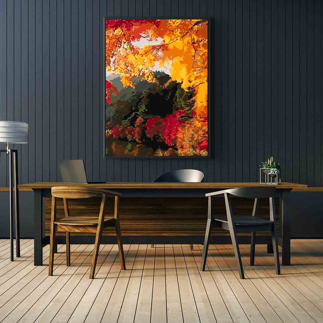 Set pictura pe numere Peisaj de toamna 3786, panza bumbac pe rama lemn ...