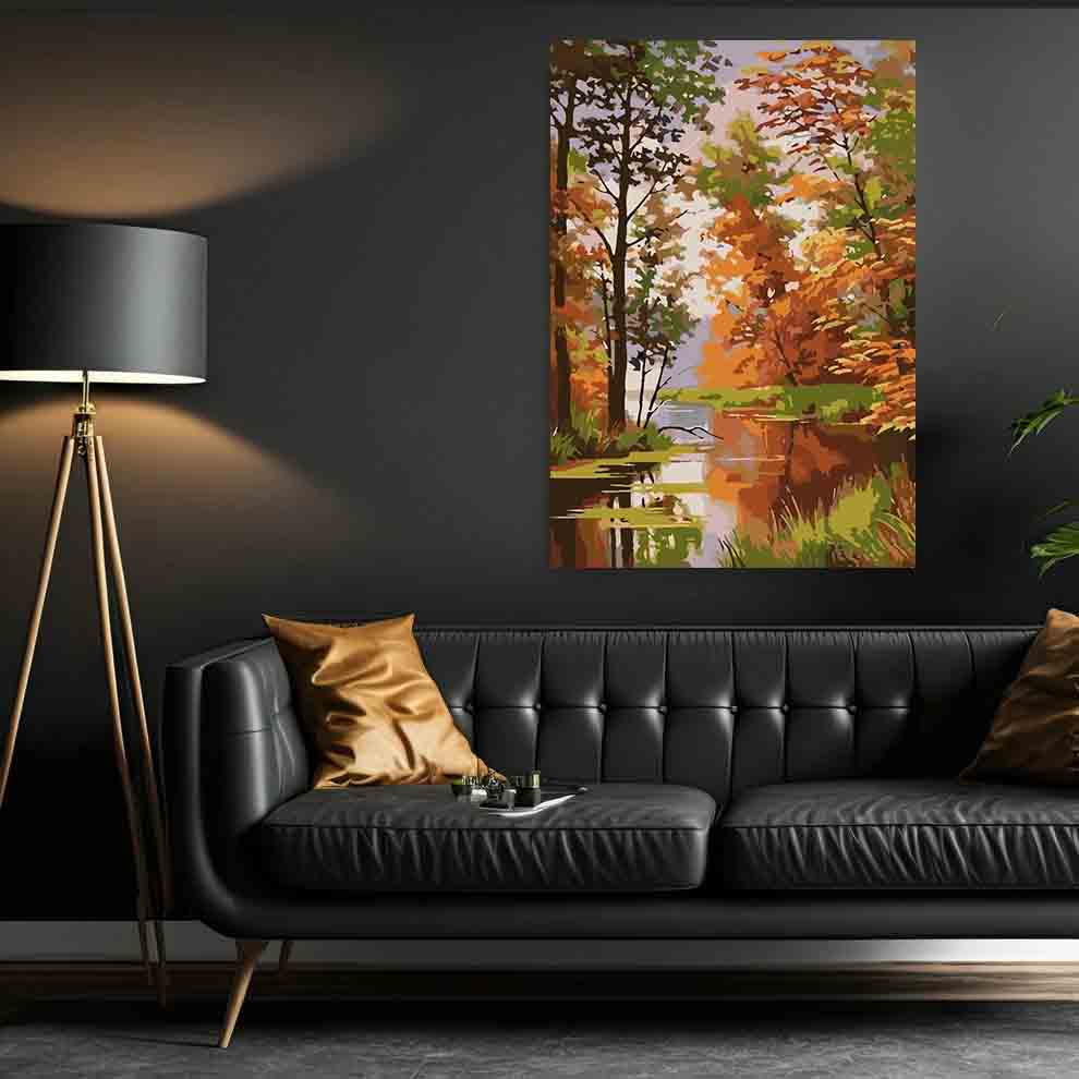 Set pictura pe numere Peisaj de toamna 3790, panza bumbac pe rama lemn ...