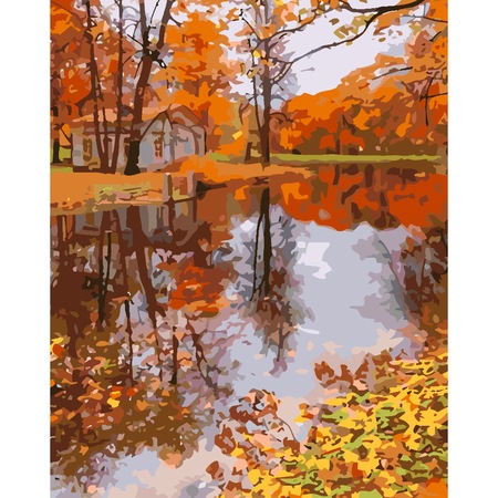 Set pictura pe numere Peisaj de toamna 3791, panza bumbac pe rama lemn ...