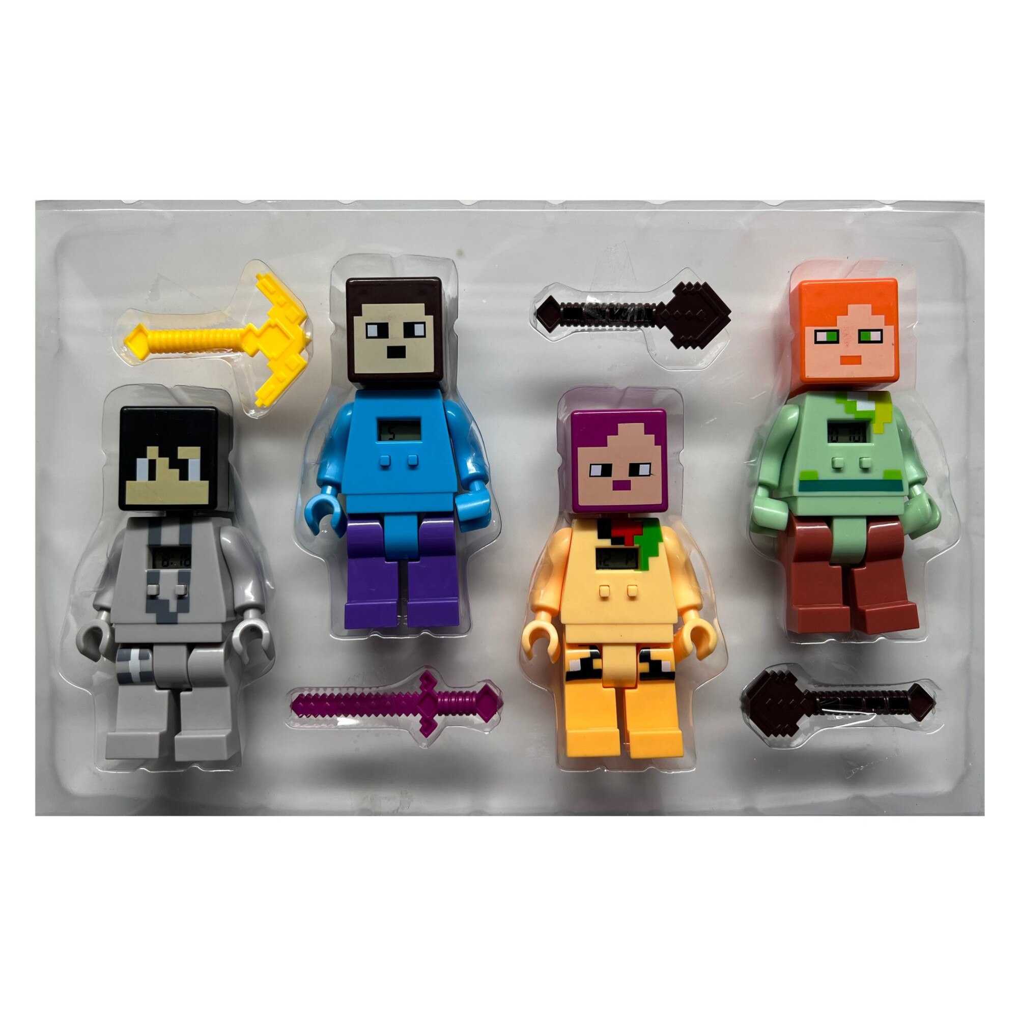 Set 4 figurine Minecraft cu ceas si accesorii incluse, Multicolor, 10 ...