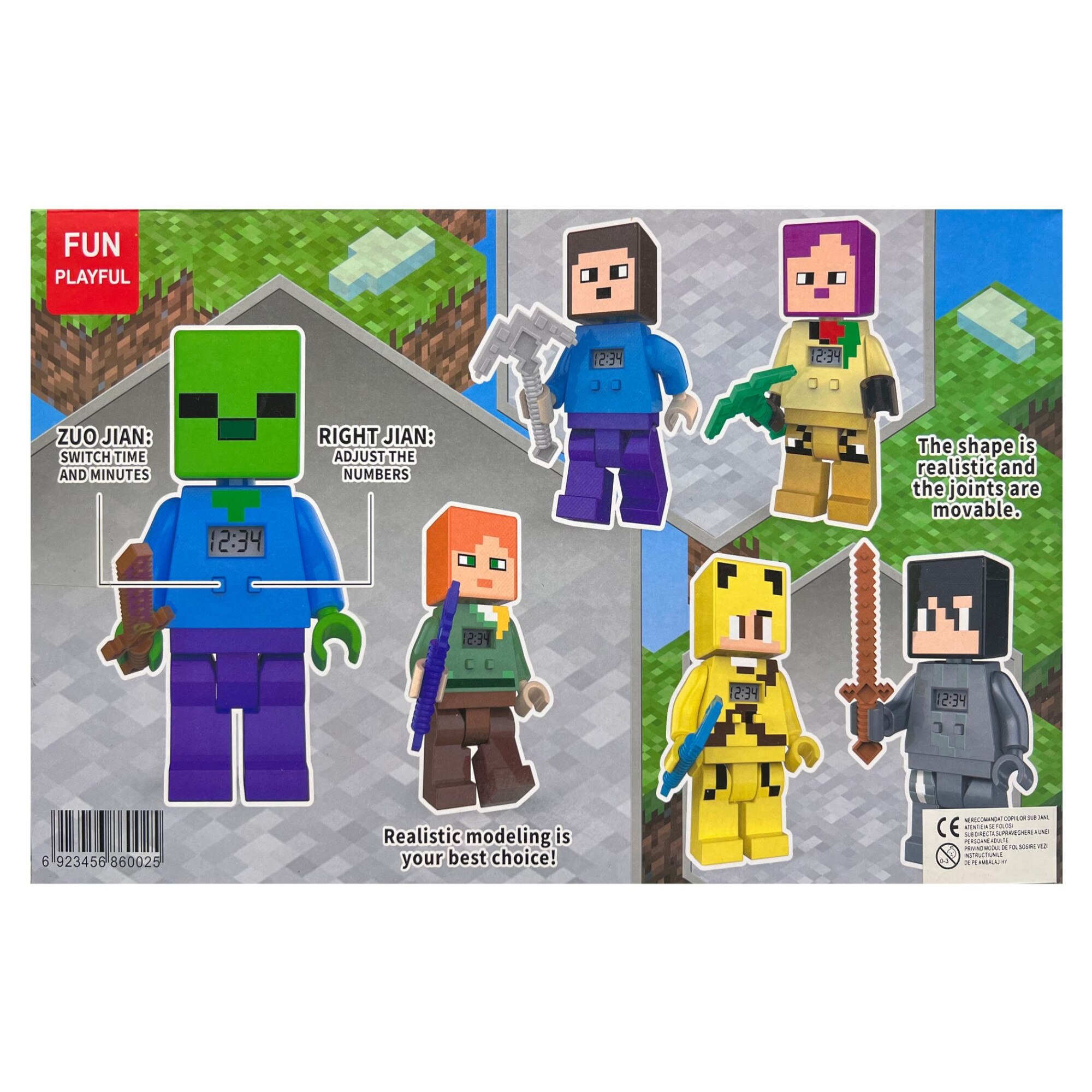 Set 4 figurine Minecraft cu ceas si accesorii incluse, Multicolor, 10 ...