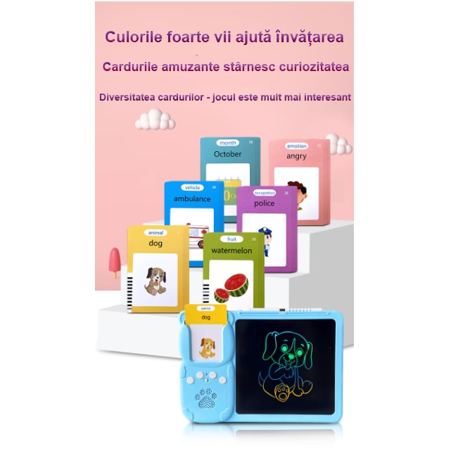 Joc educativ Montessori cu tabla, DDOLI ®, invatare engleza / asociere ...