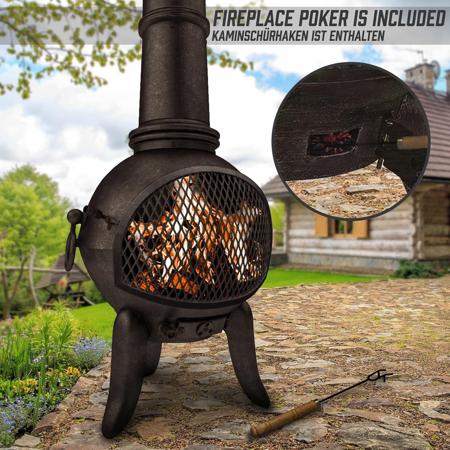 Semineu pentru terasa, gradina, din fonta, design rustic, 32 x 32 x 108 ...