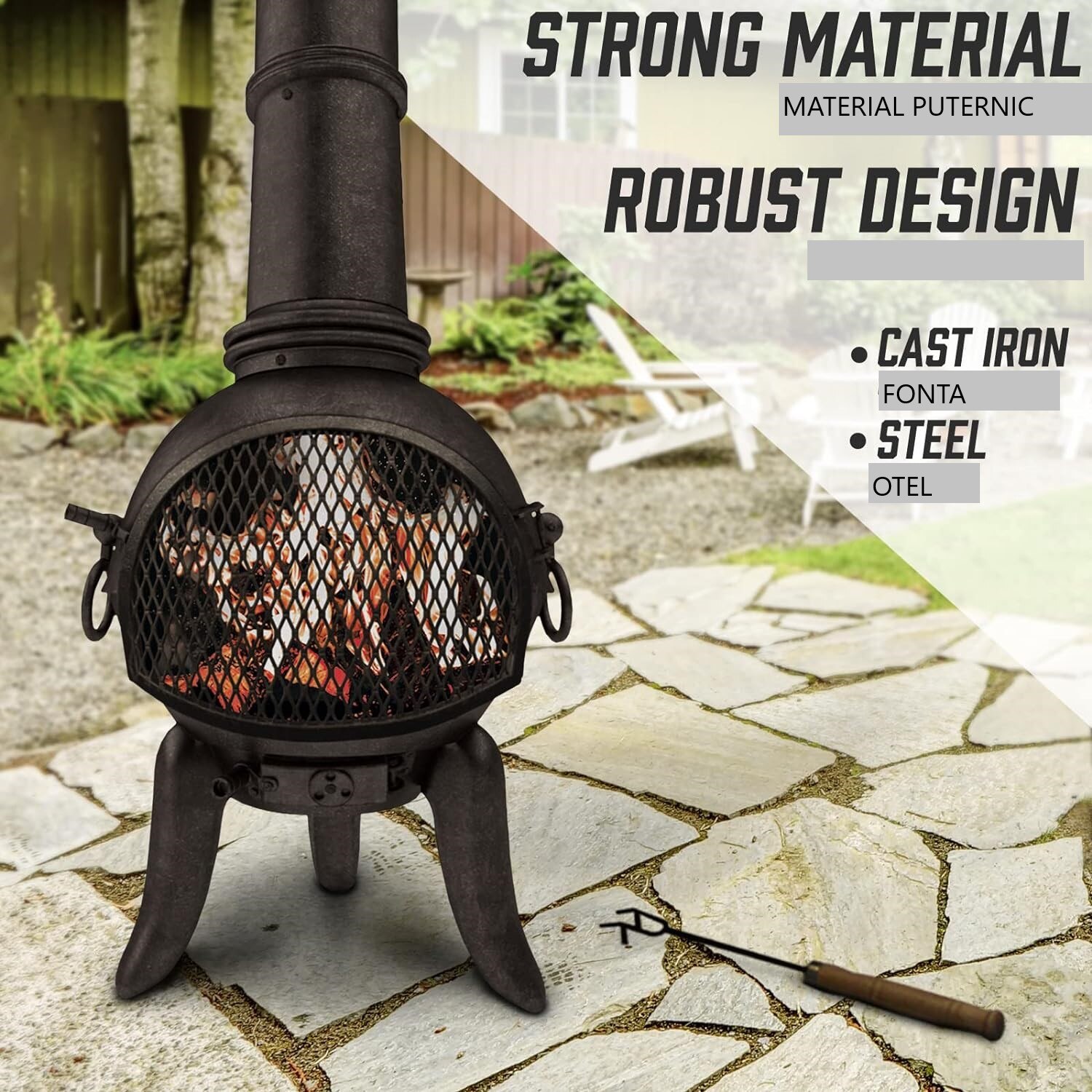 Semineu pentru terasa, gradina, din fonta, design rustic, 32 x 32 x 108 ...