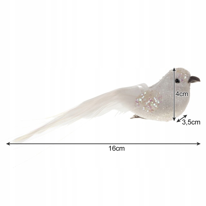 Set doua decoratiuni de brad, Zola, pasari albe cu paiete si pene lungi ...