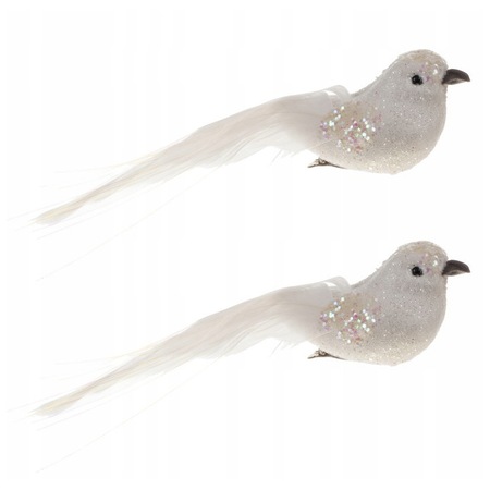 Set doua decoratiuni de brad, Zola, pasari albe cu paiete si pene lungi ...