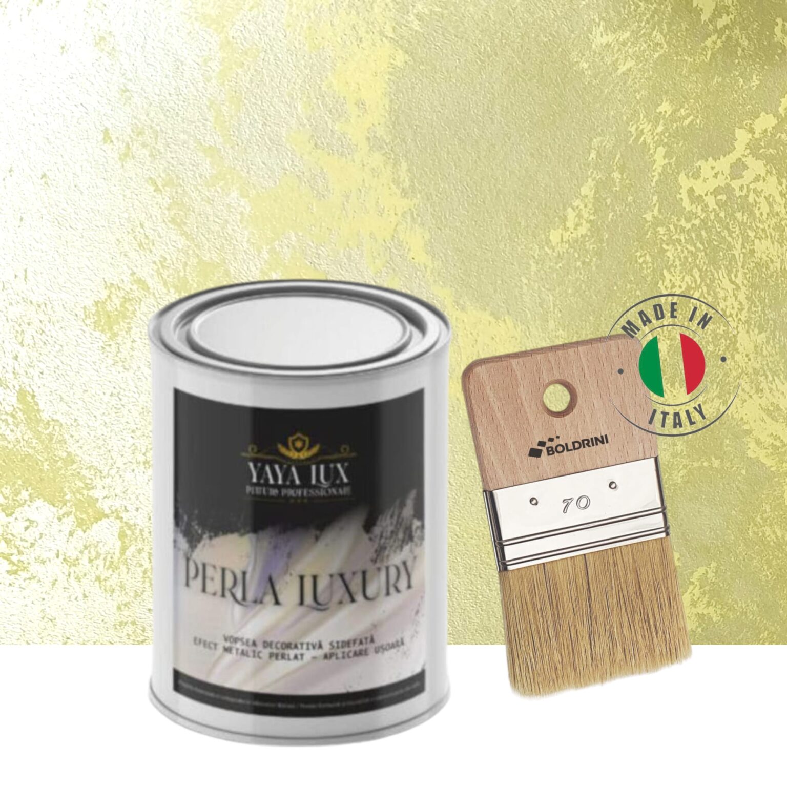 Vopsea decorativa Perla Luxury cu Fulgi Perlati, Galben lamaie, 1 L si ...