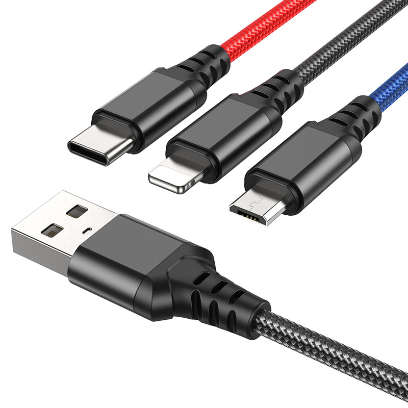 Кабел за данни и зареждане 3 в 1 USB Micro USB / Type C / Lightning 2 ...