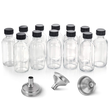 Set 12 sticle din sticla transparenta cu capac, 60ml, include 3 ...