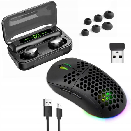Set mouse de gaming si casti wireless Rosfix, Iluminare RGB, Negru ...