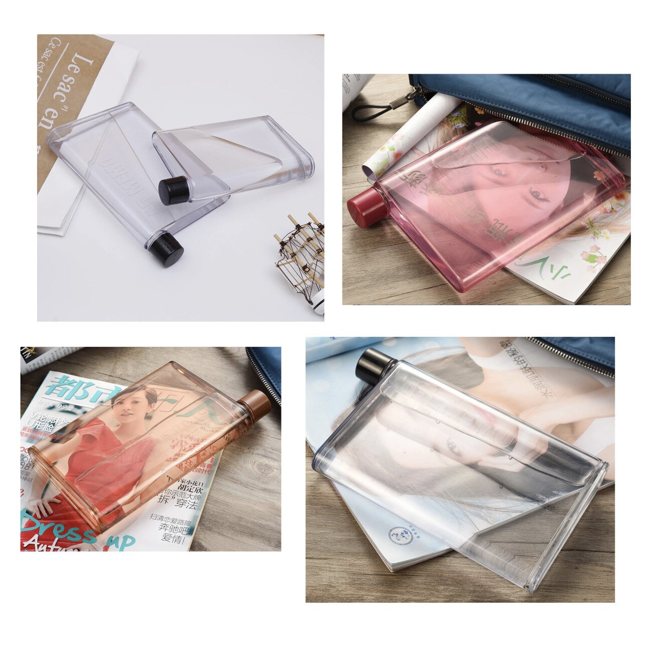 Sticla apa, forma plata tip A5, pentru a se potrivi in geanta, 420ml Negru - eMAG.ro