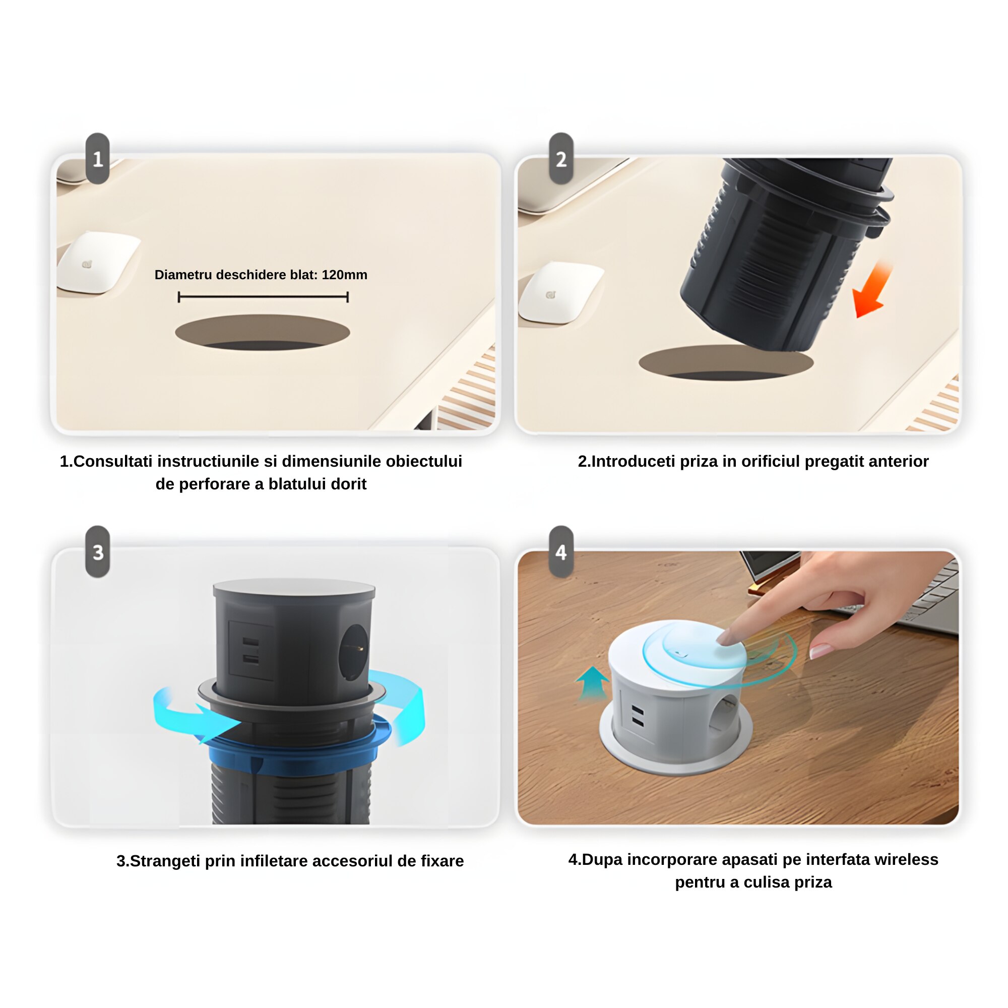 Priza SMART, Premium, Tip elevator, incorporata in blatul de birou sau ...