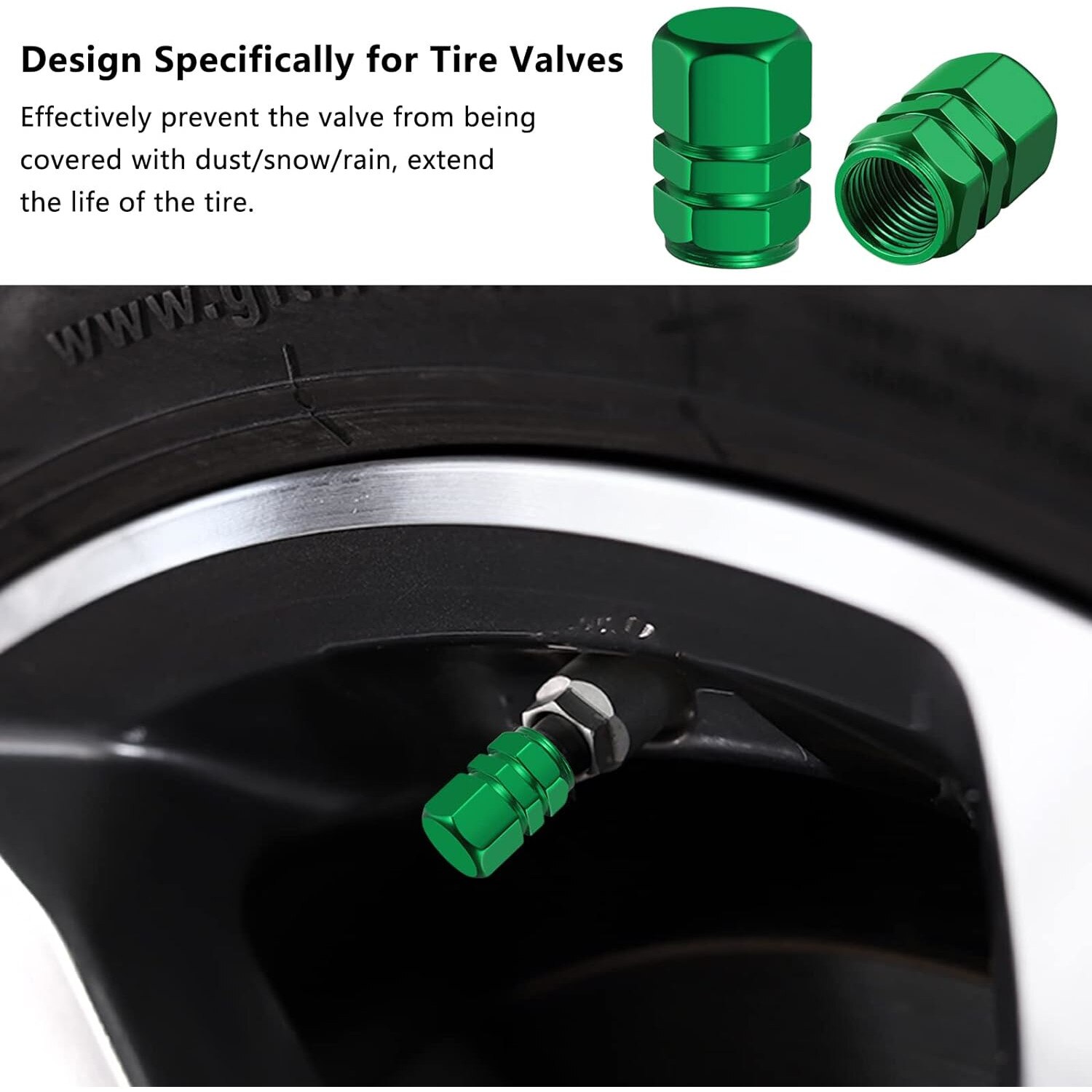 Set 4 capacele pentru ventil auto din aluminiu, verde - eMAG.ro