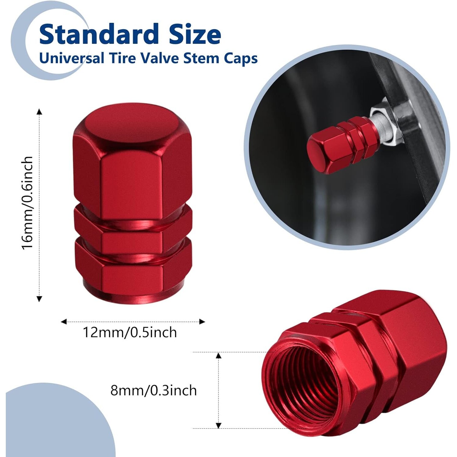 Set 4 capacele pentru ventil auto din aluminiu, rosu - eMAG.ro