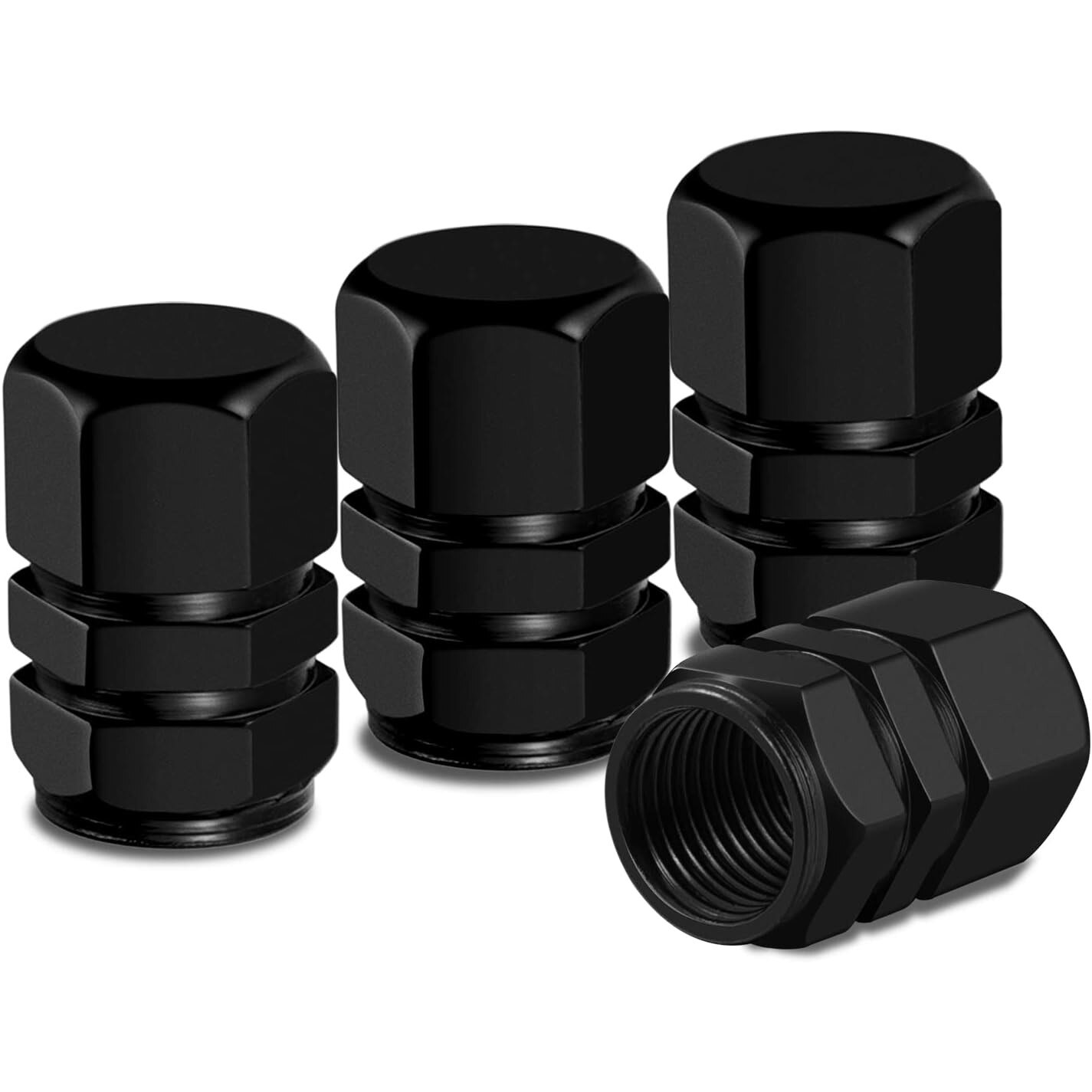 Set 4 capacele pentru ventil auto din aluminiu, negru - eMAG.ro