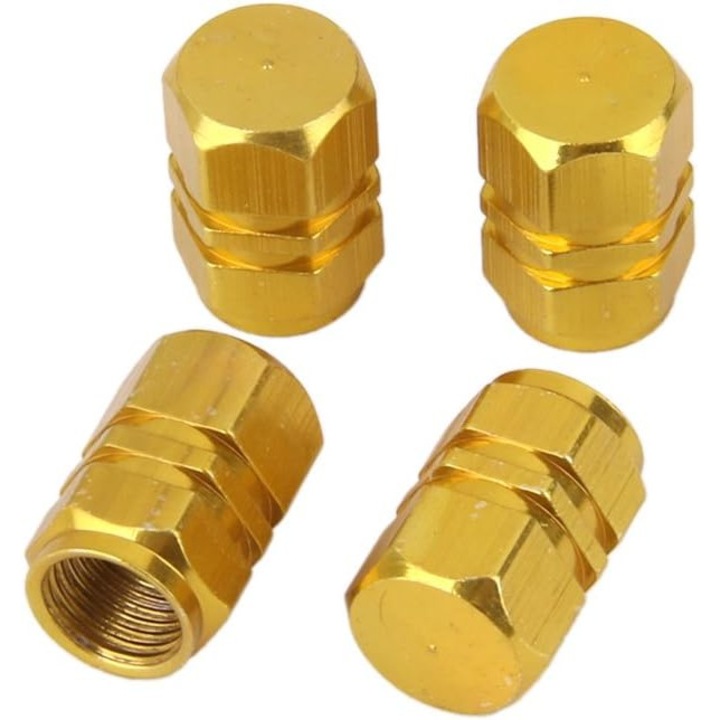 Set 4 capacele pentru ventil auto din aluminiu, auriu - eMAG.ro