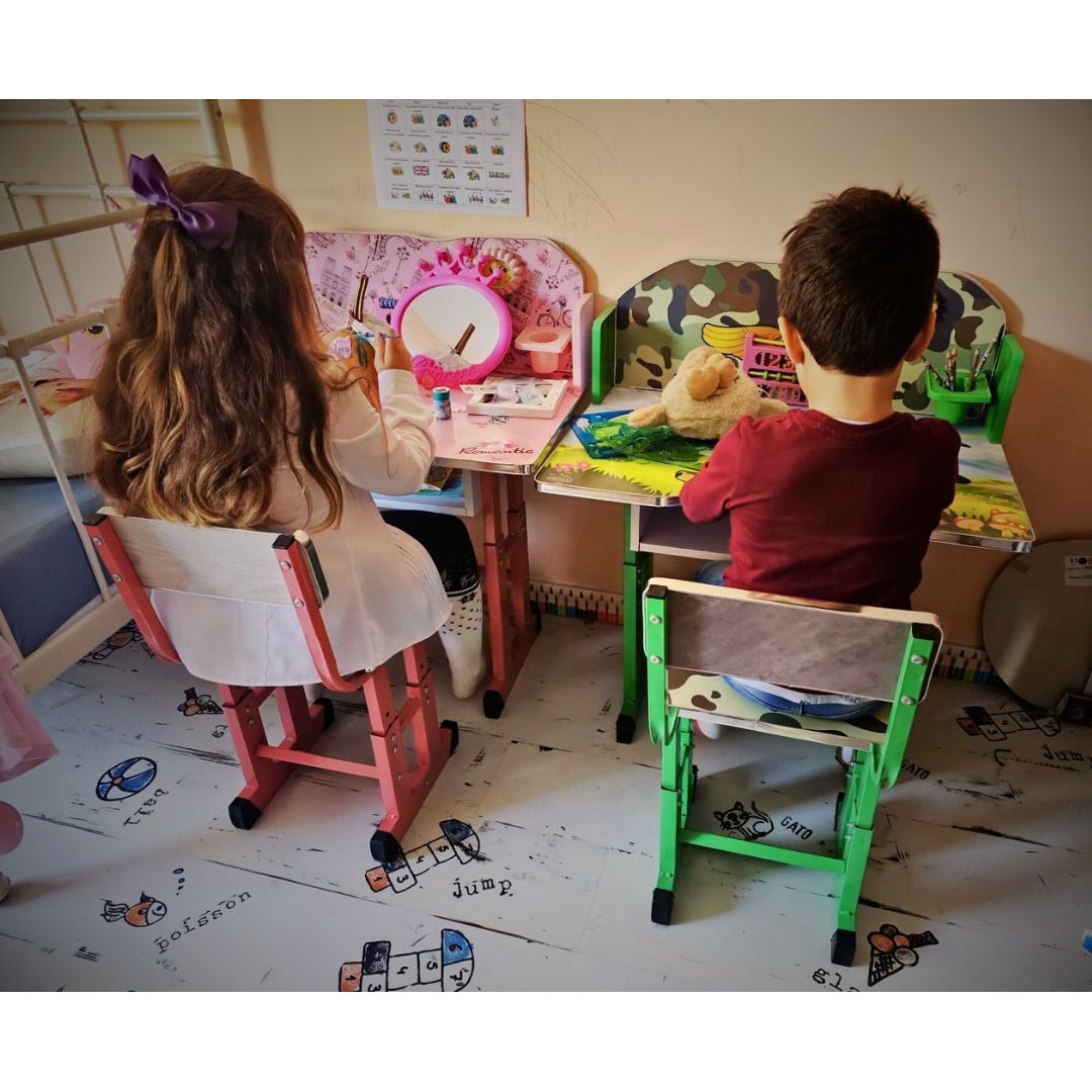Set birou copii cu scaunel, metalic + MDF, reglabil pe inaltime ...