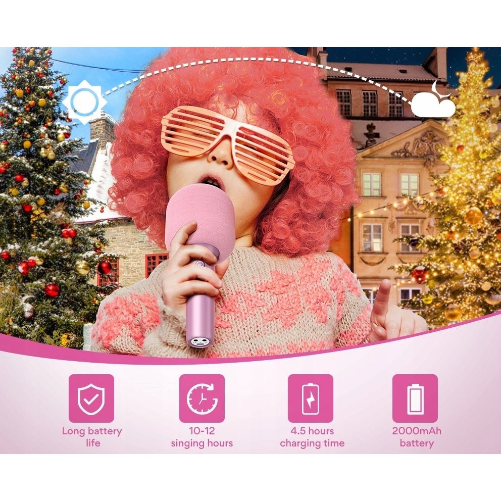 Microfon roz karaoke cu Bluetooth si 8 efecte sonore / MKP100 - eMAG.ro