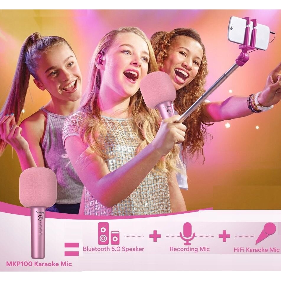 Microfon roz karaoke cu Bluetooth si 8 efecte sonore / MKP100 - eMAG.ro