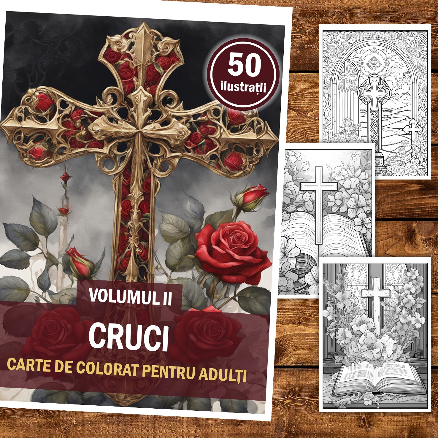 Carte de colorat, 50 de ilustratii, Cruci - Volumul II, 106 pagini ...