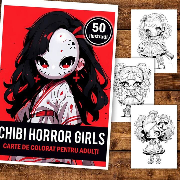 Carte de colorat, 50 de ilustratii, Chibi Horror Girls, 106 pagini ...