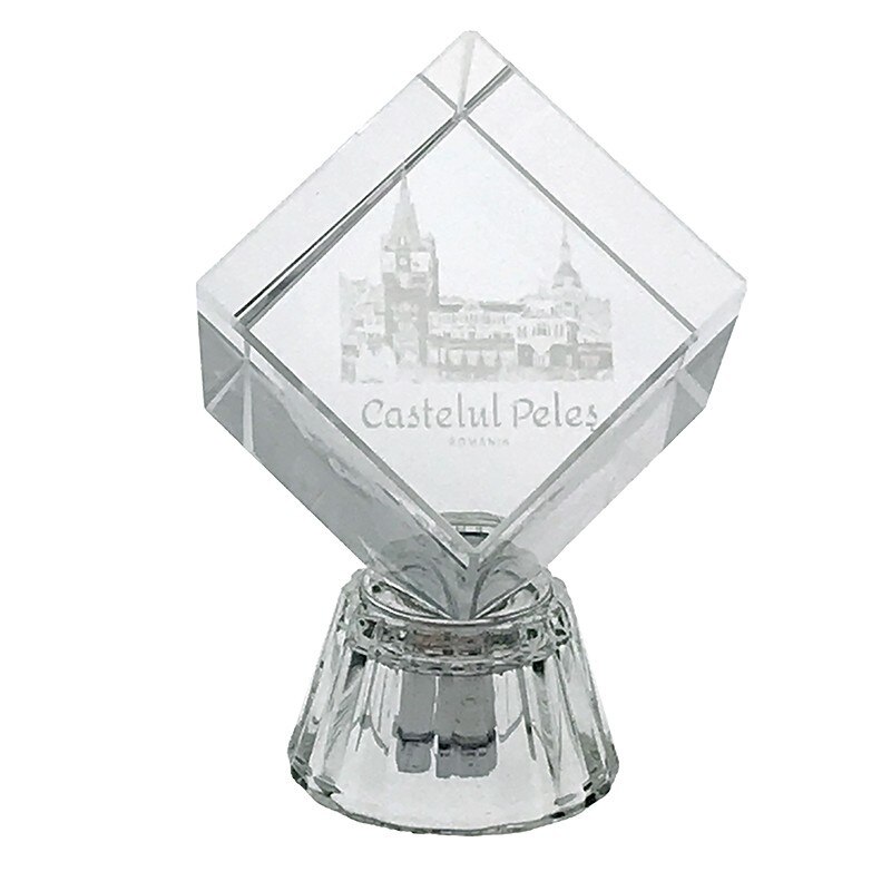 Cub din sticla cu led, Castelu Peles, 5x8cm, Transparent - eMAG.ro