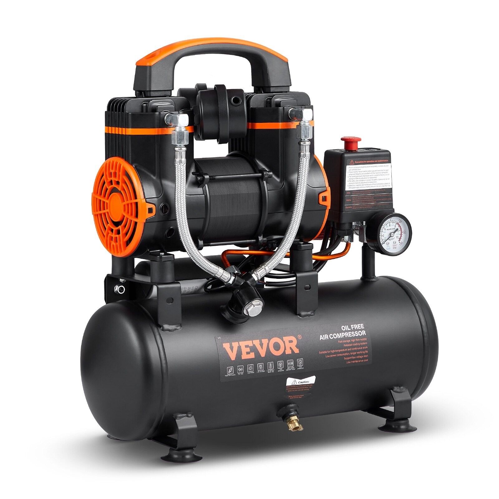 Compresor de aer, Vevor, 8L, 900W, 120V, 2800 rpm, 90 Psi, fara ulei ...