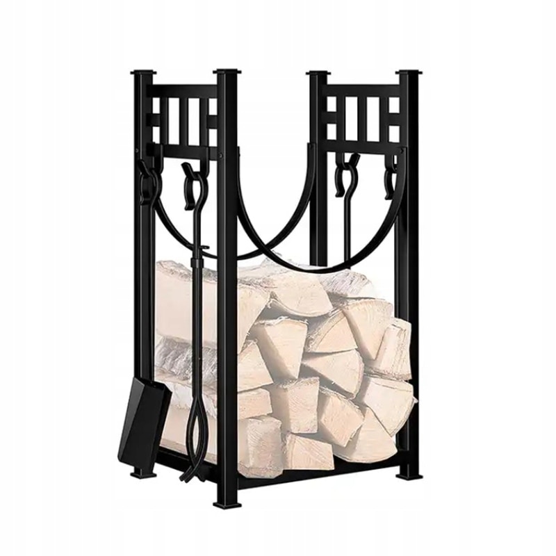 Set suport lemne semineu, 2 nivele, cu 4 accesorii, otel, Rebiko - eMAG.ro