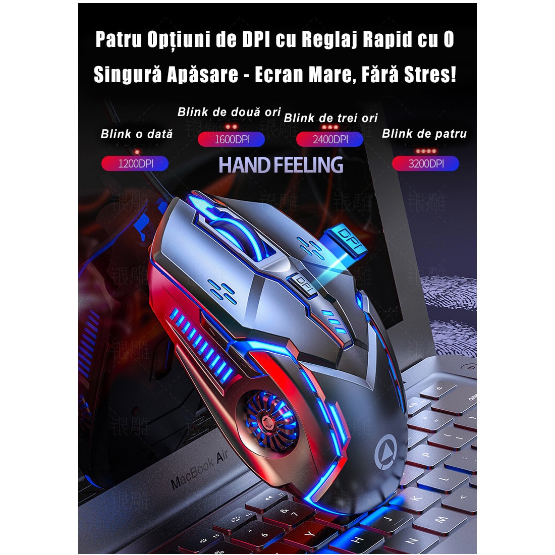 Mouse de gaming cu fir mecanic，DPI ajustabil in patru trepte, iluminare ...
