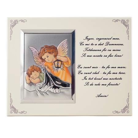 Icoana placata cu argint - Rugaciunea "Inger ingerasul meu", ingerul ...