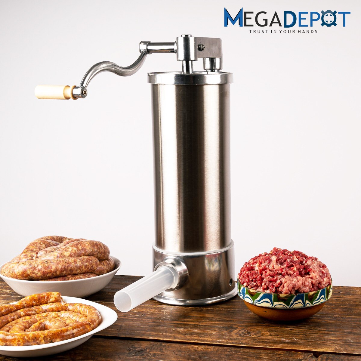 Masina de umplut carnati, 6kg, verticala, inox, 6 palnii incluse ...