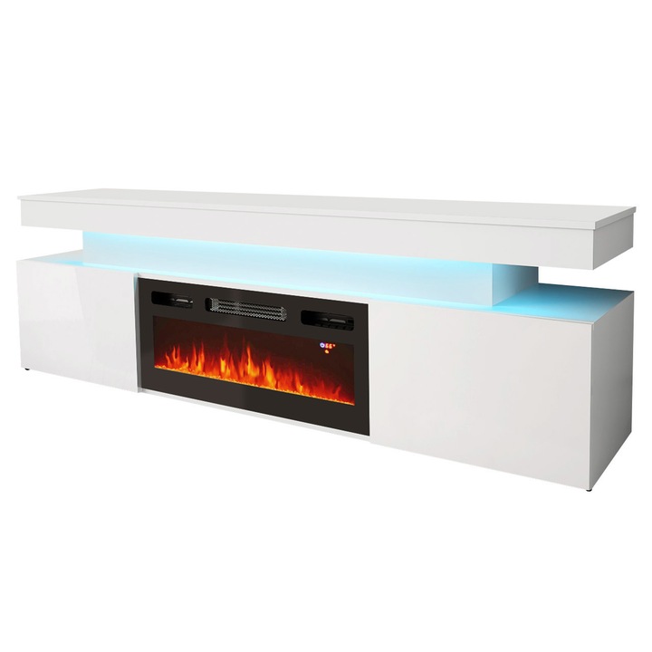 Comoda TV Lestirola 2D, MIRJAN 24, 190x41x59 cm, alb, cu LED, cu ...