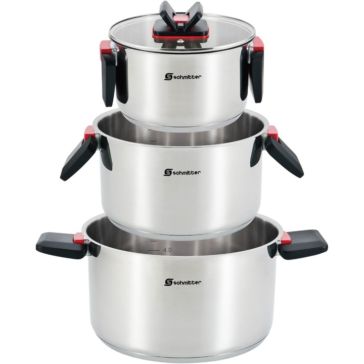 Set 3 oale cu capac (6 piese) Schmitter, inductie, inox, 16 x 9.5 cm/1 ...