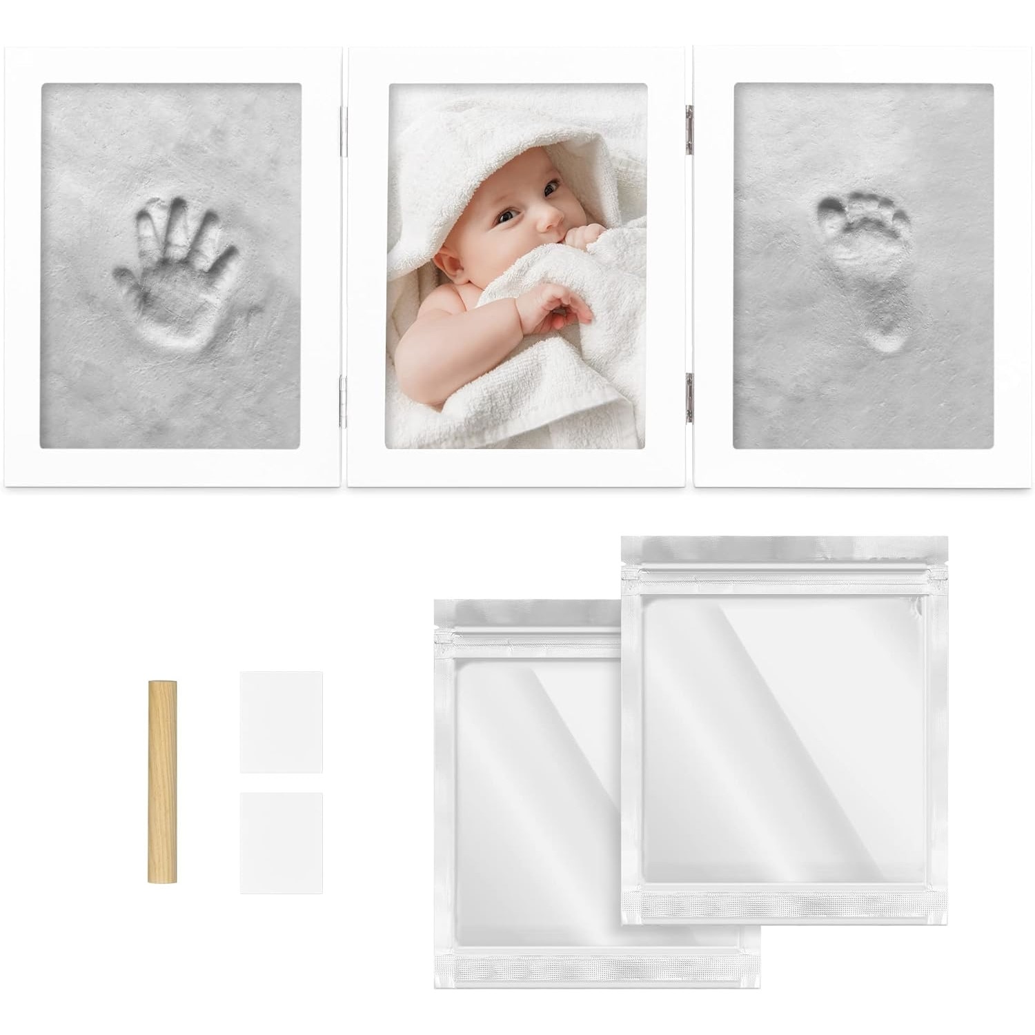 Kit rama foto cu 2 amprente mulaj, Navaris, alb, 22 x 17 x 2.2 cm - eMAG.ro