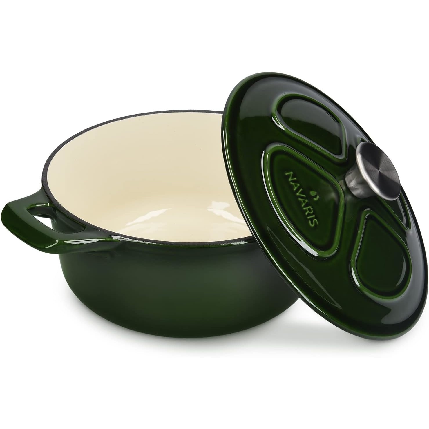 Oala fonta emailata Navaris, verde inchis, cu capac, pentru cuptor ...