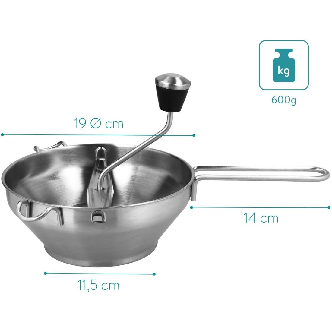 Presa pentru piure de legume si fructe, din otel inoxidabil, 19 cm, 3 ...