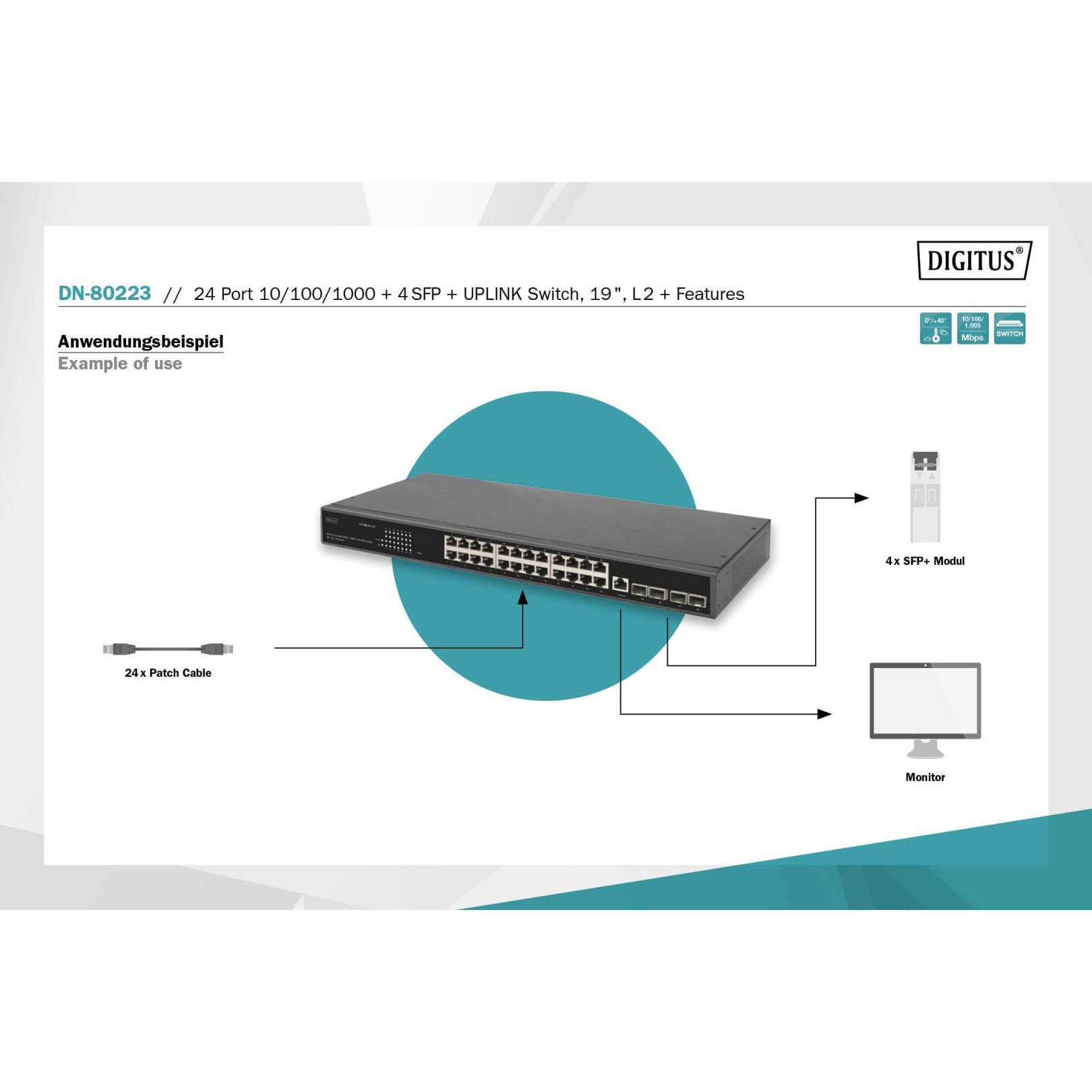 Digitus 24 Port 10/100/1000+4SFP+UPLINK Switch 19" L2+Features, Switch ...