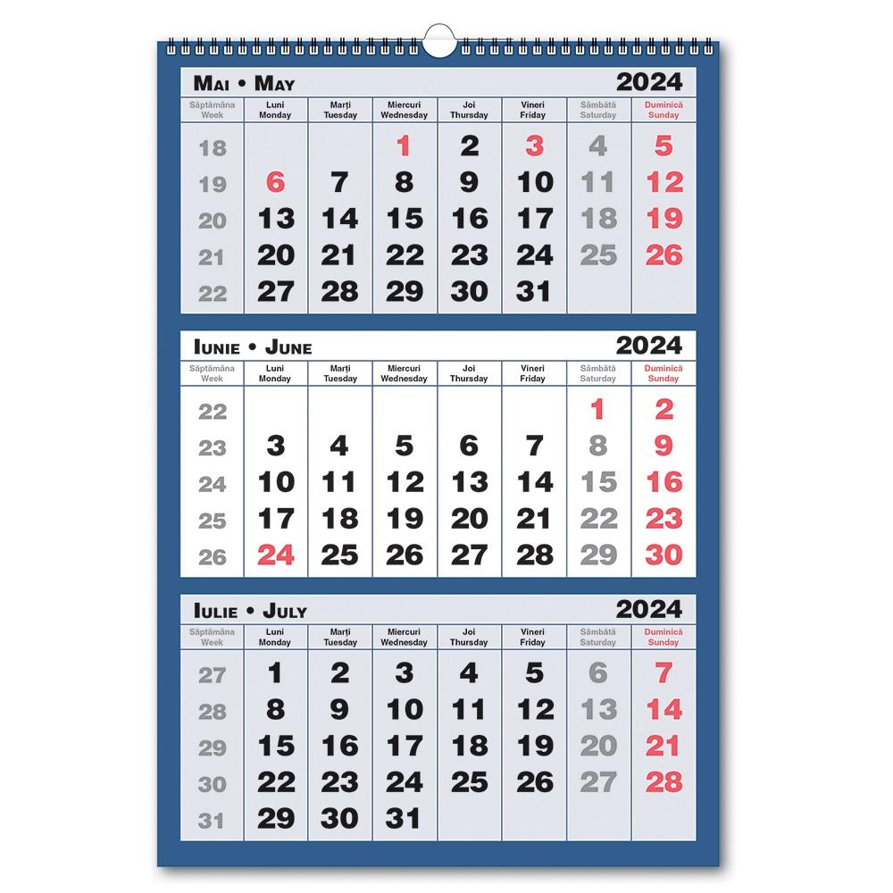 Calendar triptic de perete 2024, tipar 3 culori, 33 x 48 cm, 12 file ...