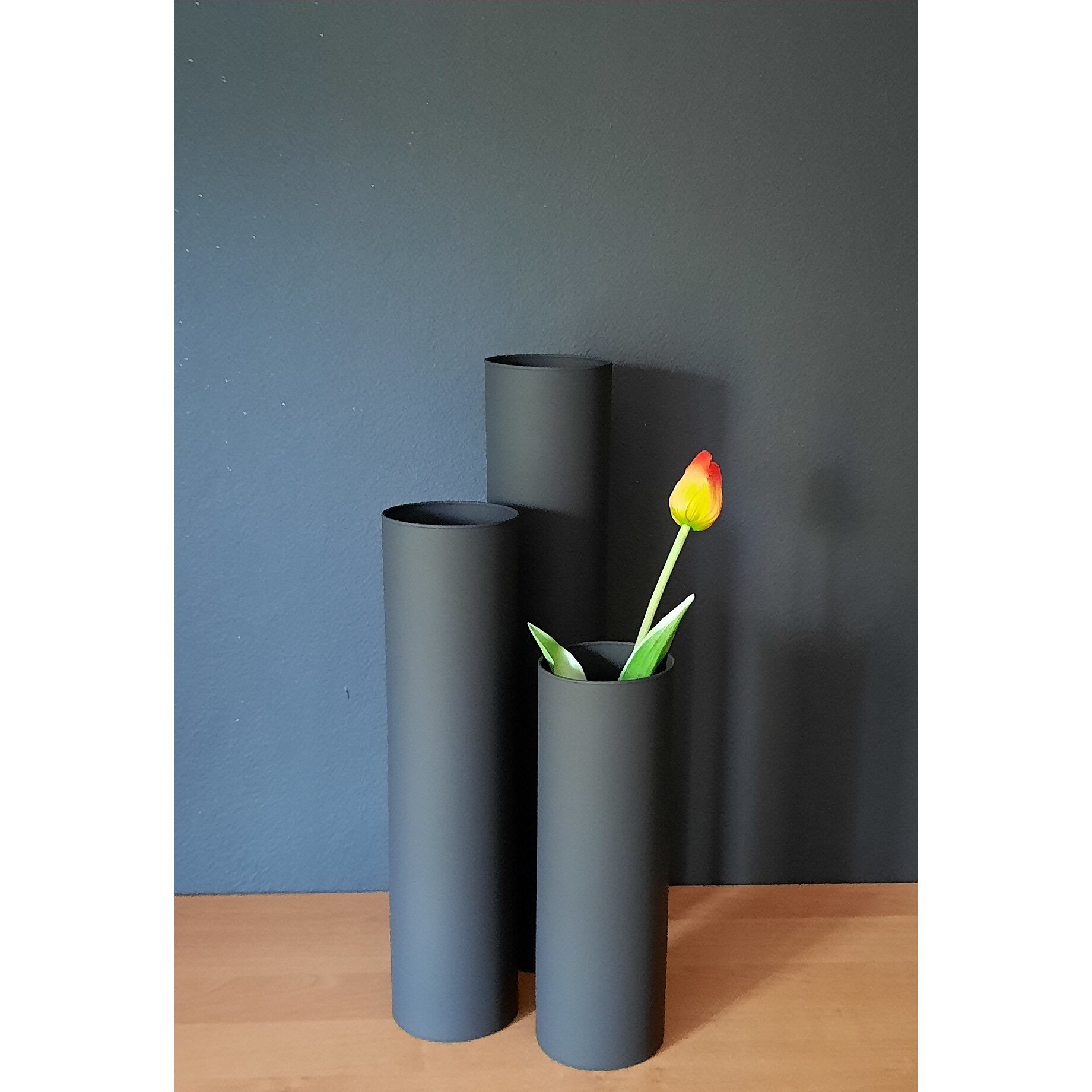 Set 3 Vaze decorative de flori iarba de pampas din sticla, cilindru ...