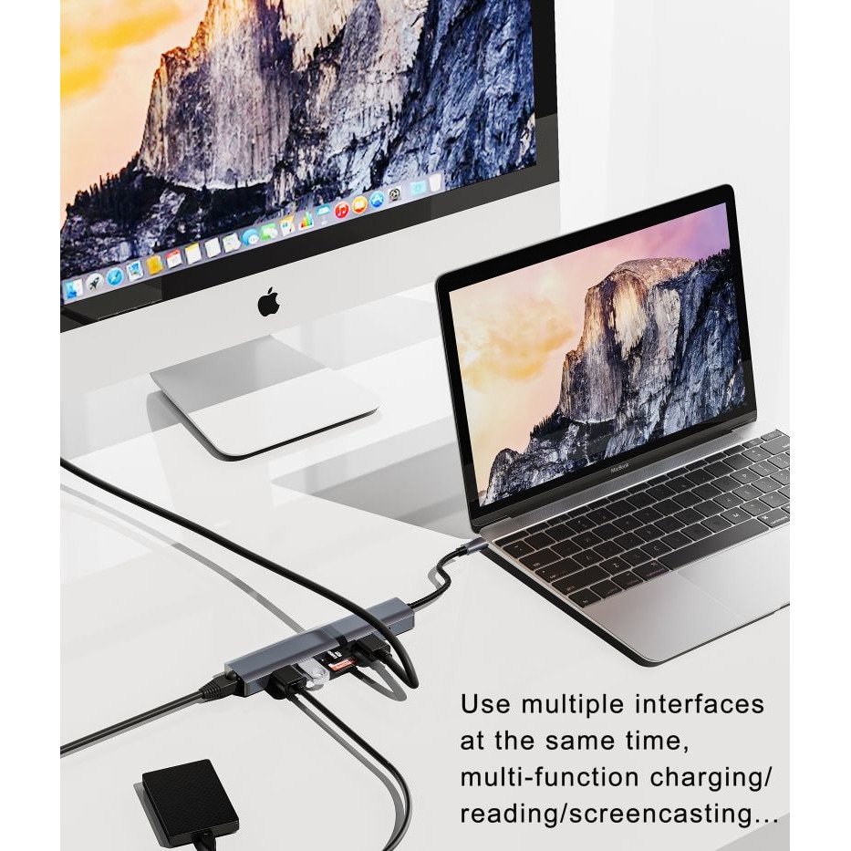 Hub Adaptor Multiport 7 in 1 USB-C 3.1 Staryon® la HDMI 4K / LAN RJ45 ...